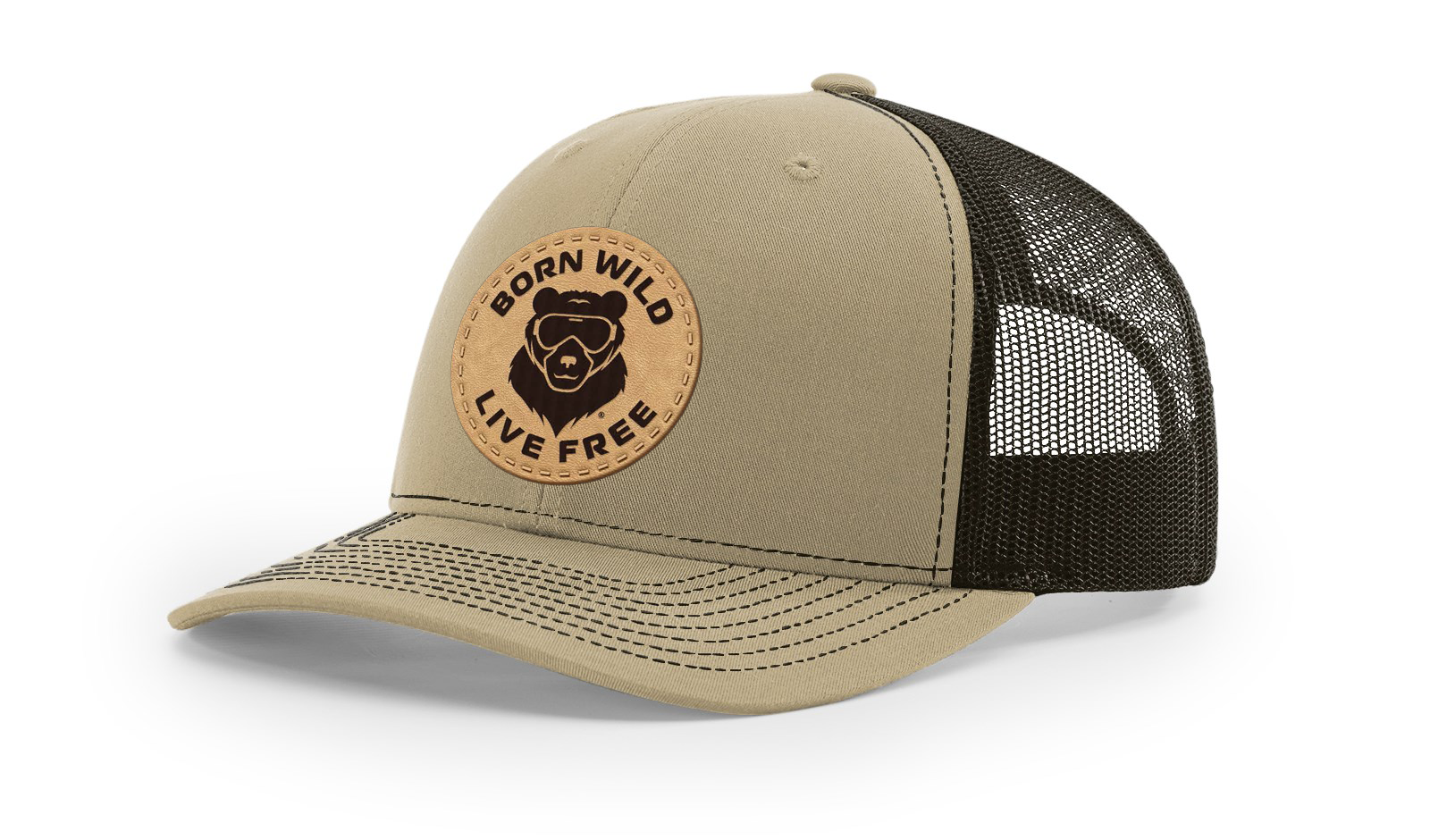 Born Wild Live Free Trucker Hat - Khaki/Coffee